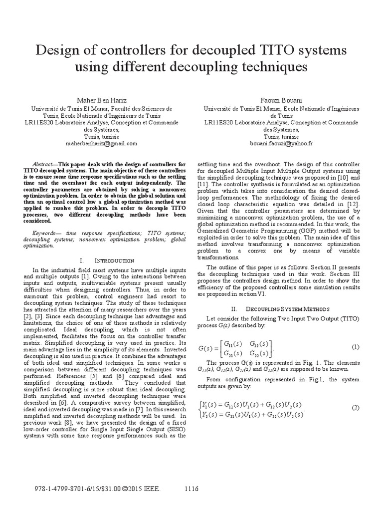 Design of Controllers For Decoupled TITO Systems Using Different Decoupling Techniques | PDF ...