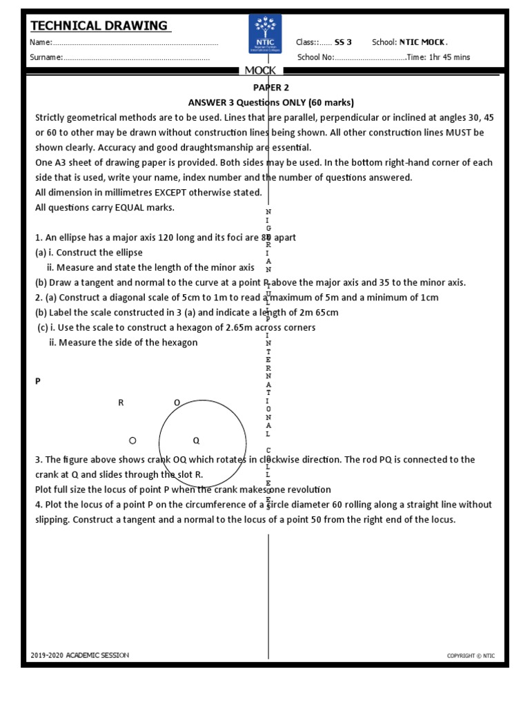 Technical Drawing: Paper 2 ANSWER 3 Questions ONLY (60 Marks) Mock ...