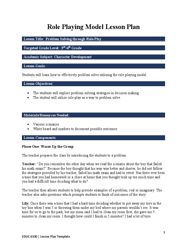 Role Playing Model Lesson Plan | PDF | Lesson Plan | Teachers