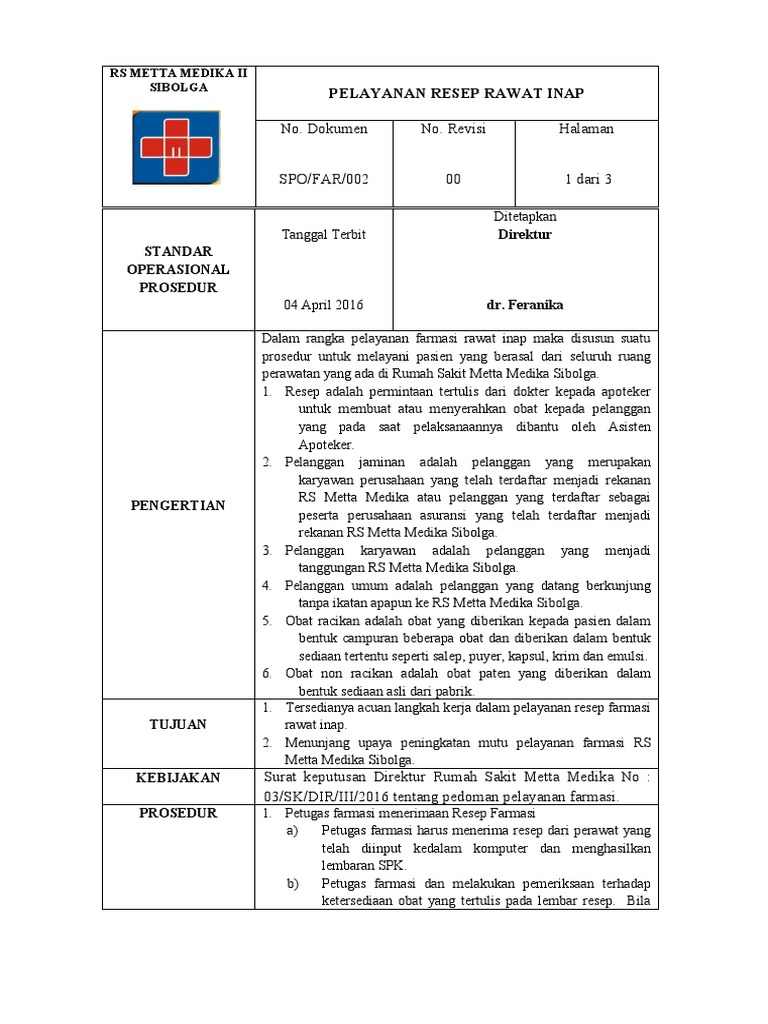 SOP Pelayanan Farmasi Ranap | PDF | Pengembangan Diri | Kesehatan Holistik
