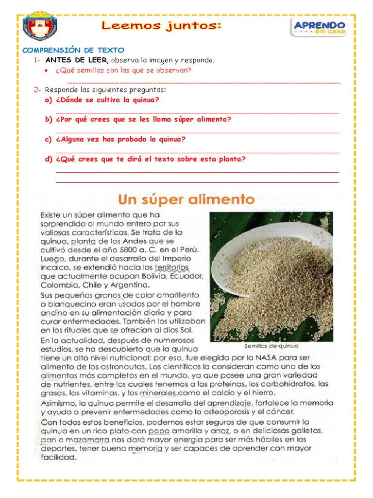 LEEMOS JUNTOS LA QUINUA Jueves 27 Mayo | PDF | Quinua | Alimentos