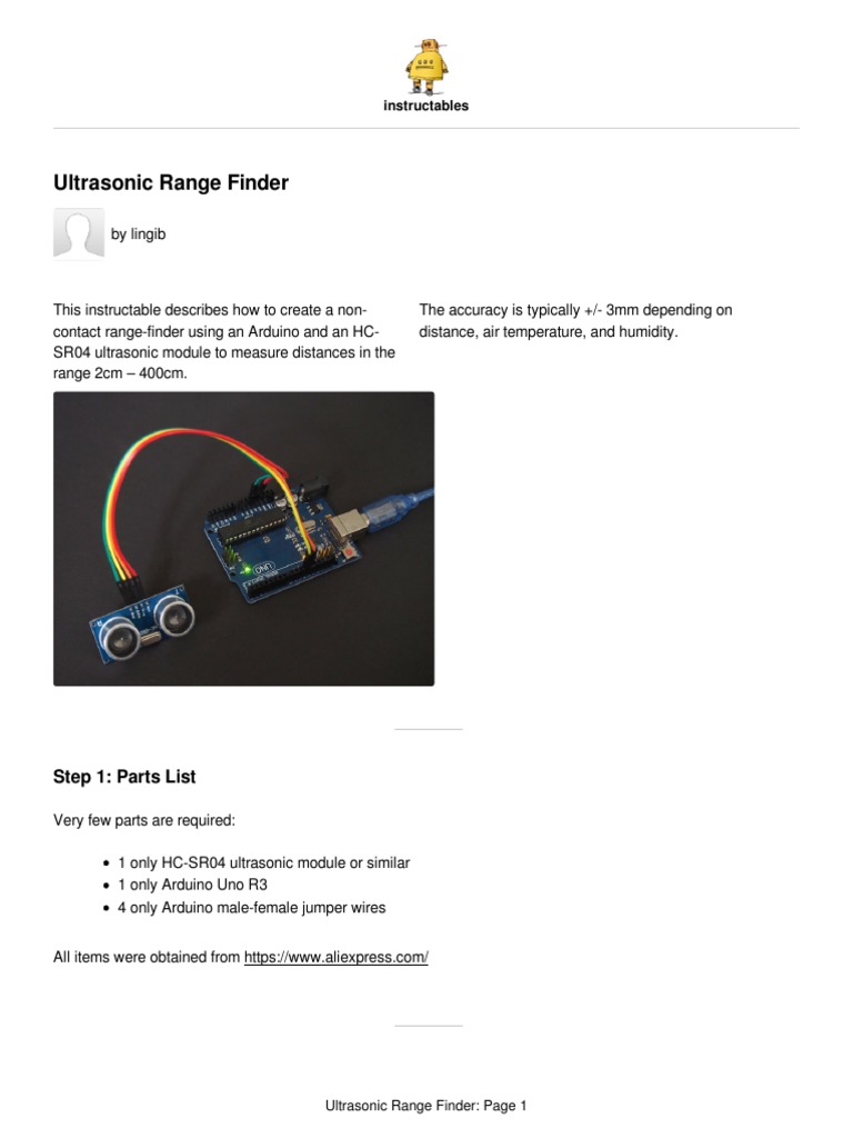 Ultrasonic Range Finder: Step 1: Parts List | PDF | Ultrasound | Arduino