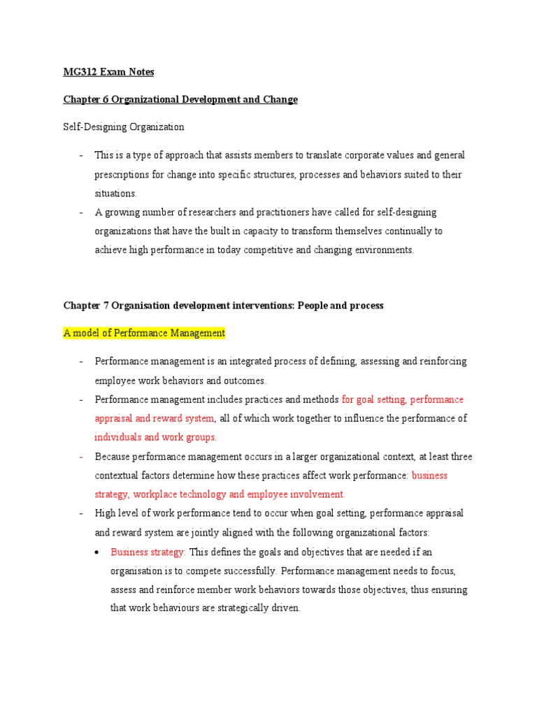 MG312 Exam Notes Chapter 6 Organizational Development and Change | PDF ...