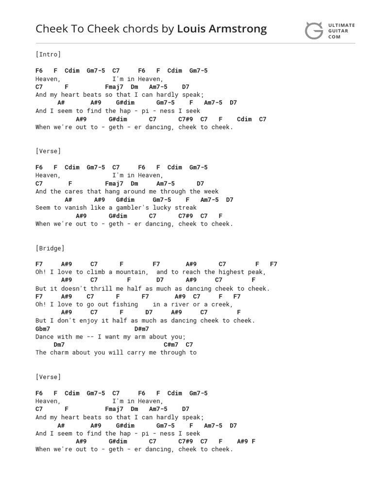 Cheek To Cheek Chords by Louis Armstrong: Ultimate Guitar COM | PDF