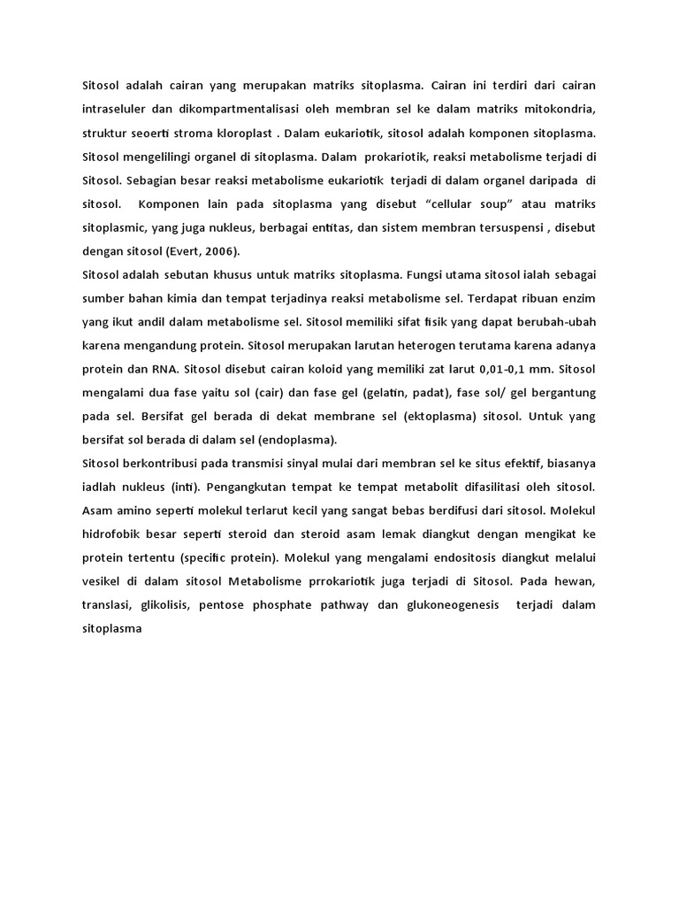 Sitosol Adalah Cairan Yang Merupakan Matriks Sitoplasma | PDF