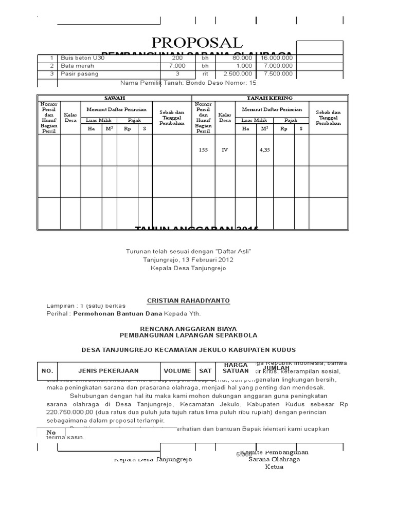 Contoh Proposal Dibuat Rangkap 3 Proposal Pembangunan Sarana Olahraga ...