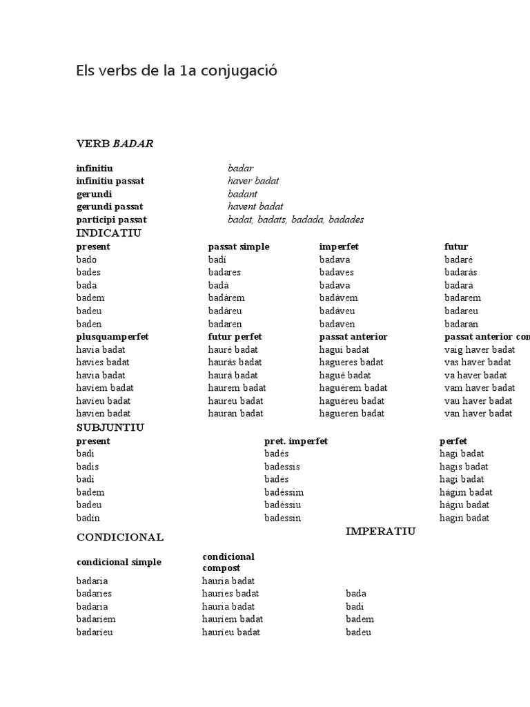 Els Verbs de La 1a Conjugació y Irregulars | PDF