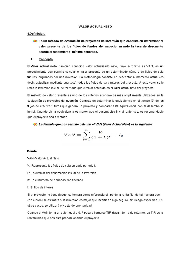 Guía del Valor Actual Neto (VAN) | PDF | Valor presente neto | Tasa ...
