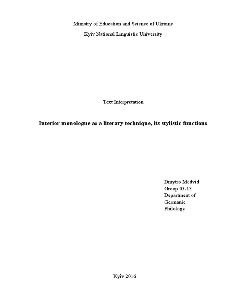 Interior Monologue As A Literary Techniq | Download Free PDF ...