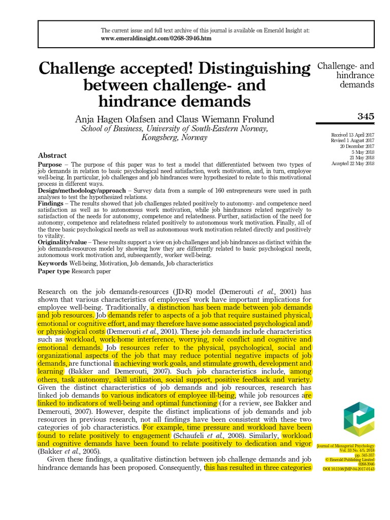 Challenge Accepted! Distinguishing Between Challenge-And Hindrance ...