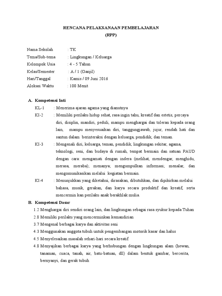 RPP PAUD Telangi Putri | PDF