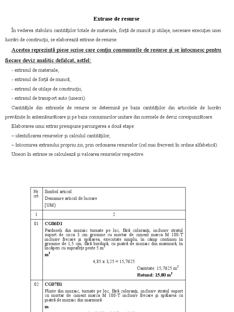 Extras-de-Resurse - Exemple de Metode de Calcul | PDF