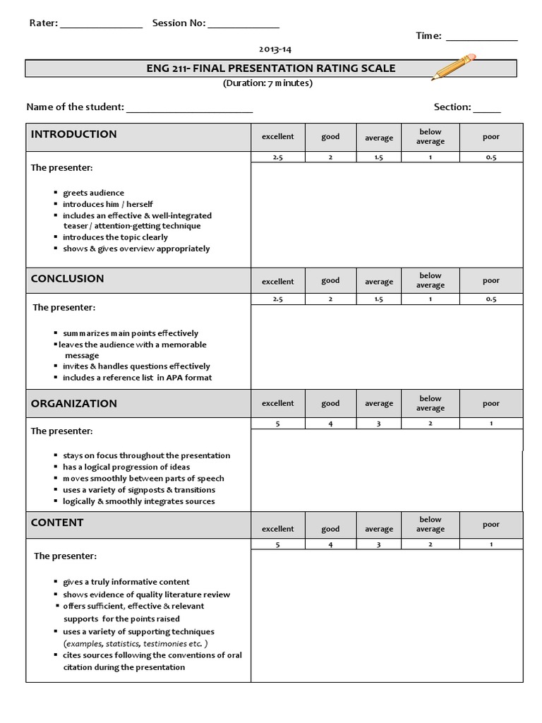 Final Presentation Rating Scale-2013-2014 | Download Free PDF ...