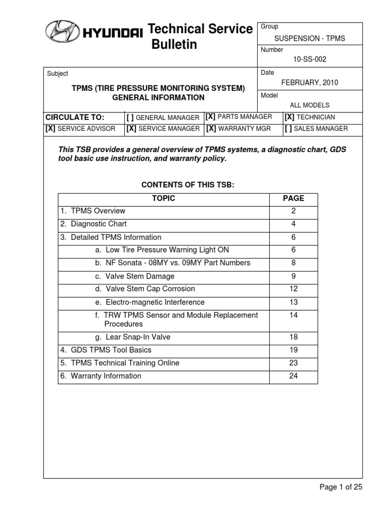 TPMS (Tire Pressure Monitoring System) TSB | PDF | Tire ...