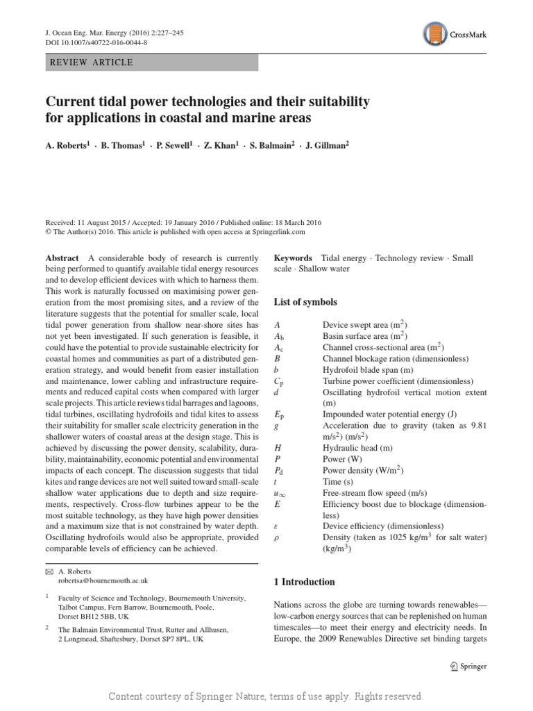 Current Tidal Power Technologies and Their Suitabi | PDF | Wind Turbine ...