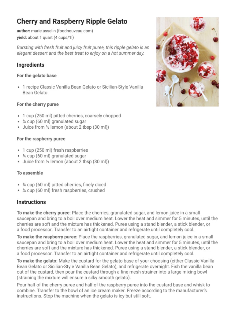 Cherry and Raspberry Ripple Gelato: Ingredients | PDF | Ice Cream | Custard