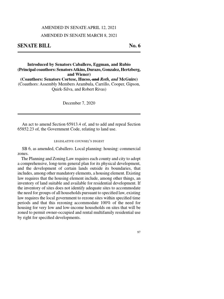 Senate Bill 6 - Commercial Zoning | PDF | Zoning | Apprenticeship