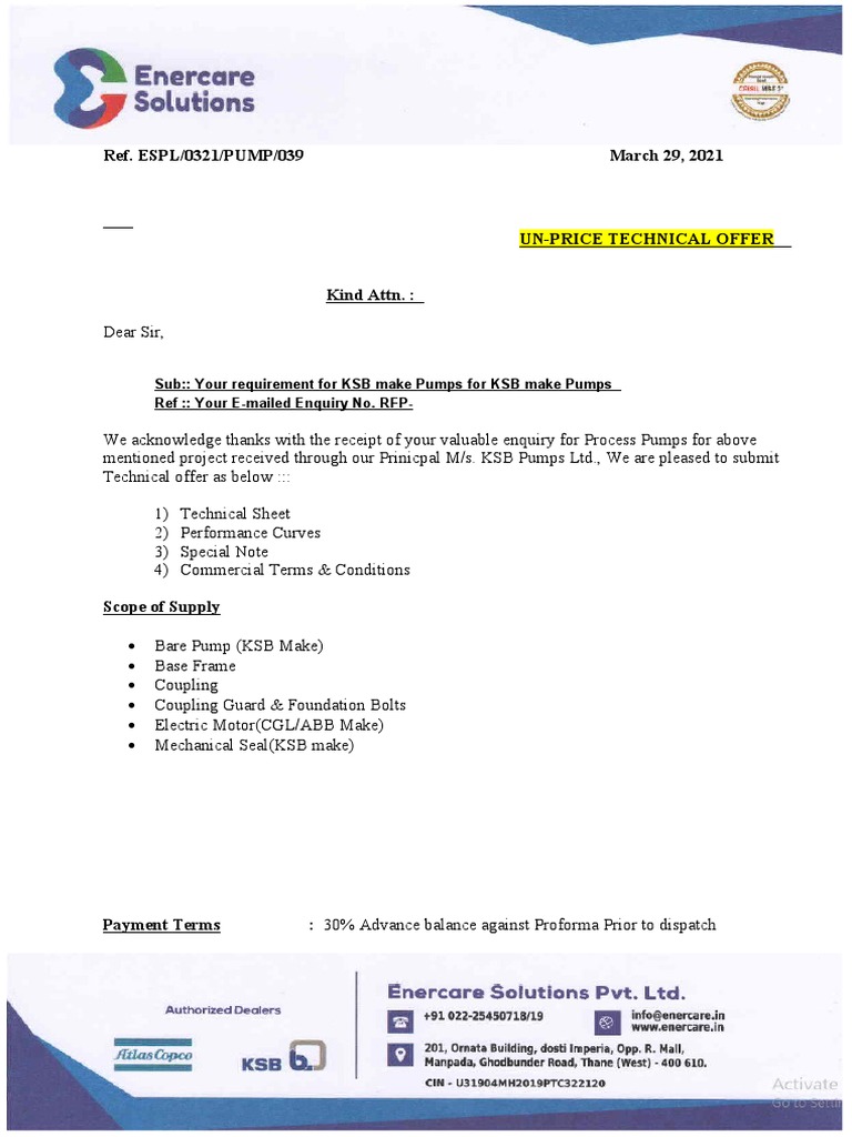 Technical Offer KSB | PDF | Business