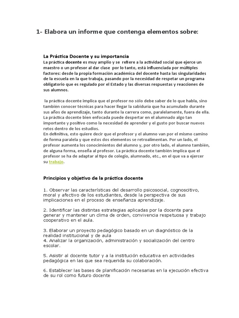 Imforme Sobre La Pratica Docente | PDF | Salón de clases | Maestros