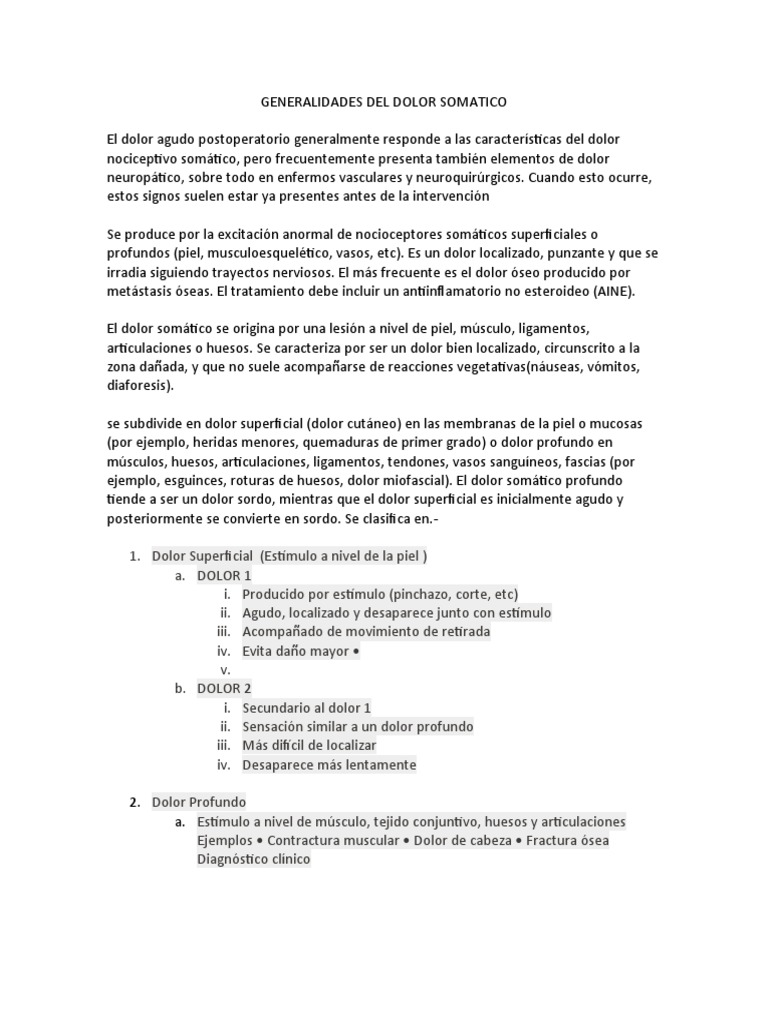 Generalidades Del Dolor Somatico | PDF | Dolor | Hueso