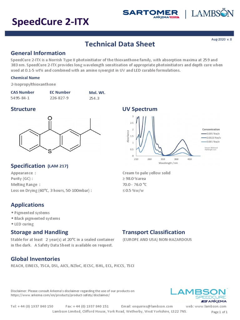 Speedcure 2-Itx: Technical Data Sheet | PDF