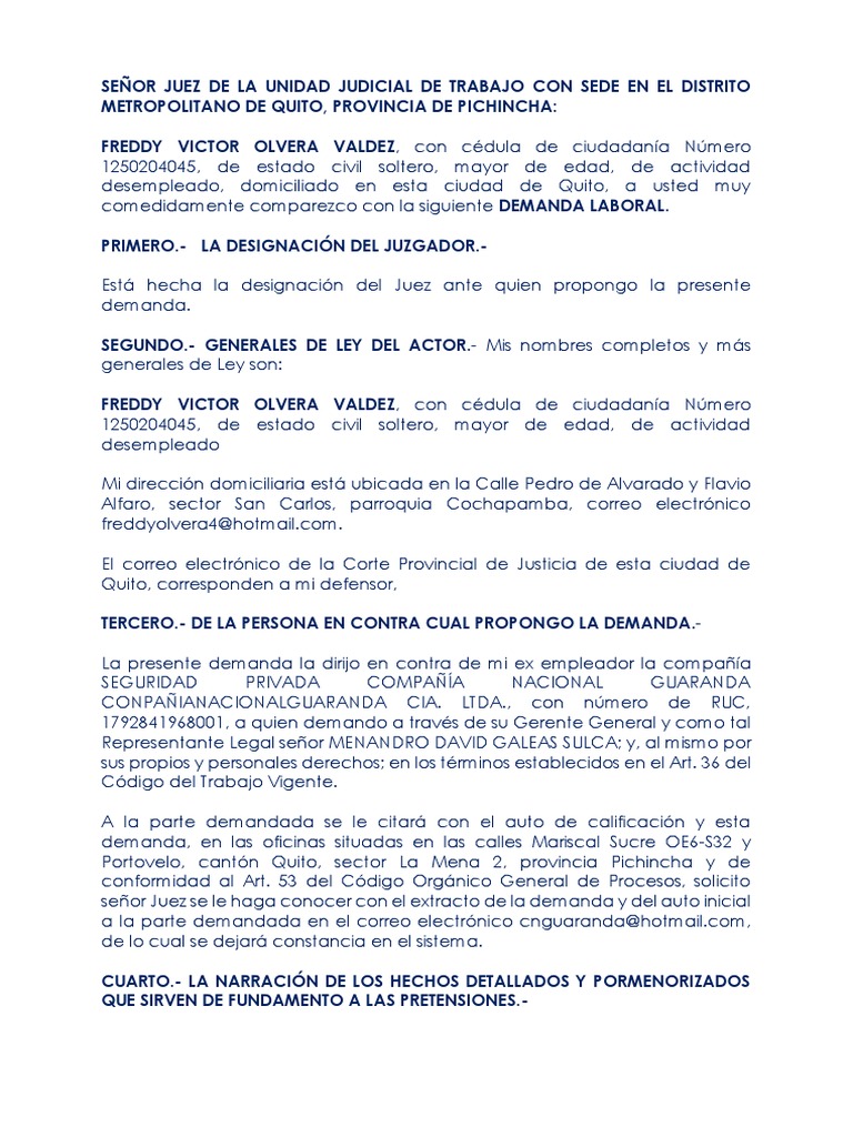 Demanda Art 169 CT | PDF | Demanda judicial | Salario