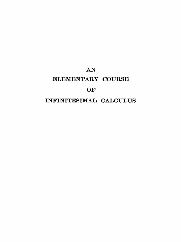 An Elementary Course of Infinitesimal Calculus by Lamb H. | PDF