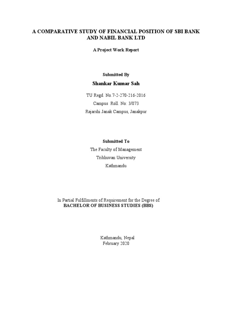 A COMPARATIVE STUDY OF FINANCIAL POSITION OF SBI BANK AND NABIL BANK ...