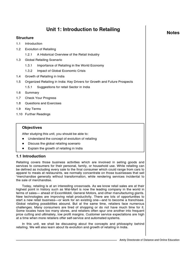 Unit 1: Introduction To Retailing: Structure | PDF | Retail | E Commerce