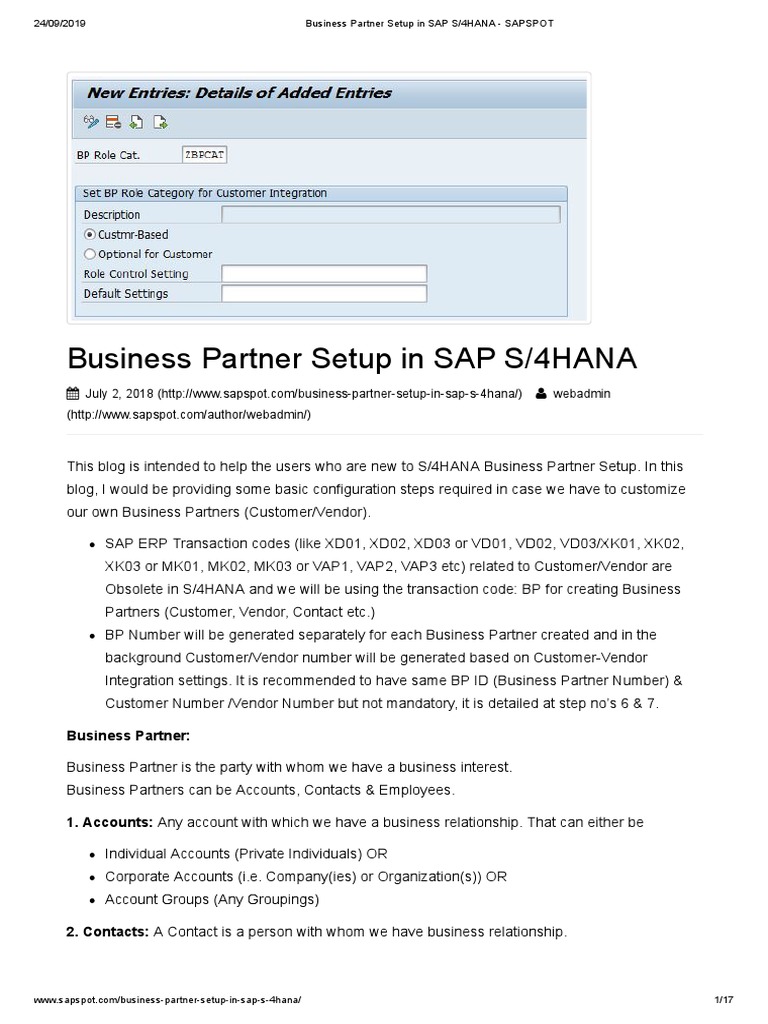 Business Partner Setup in SAP S - 4HANA | PDF | Accounts Payable ...