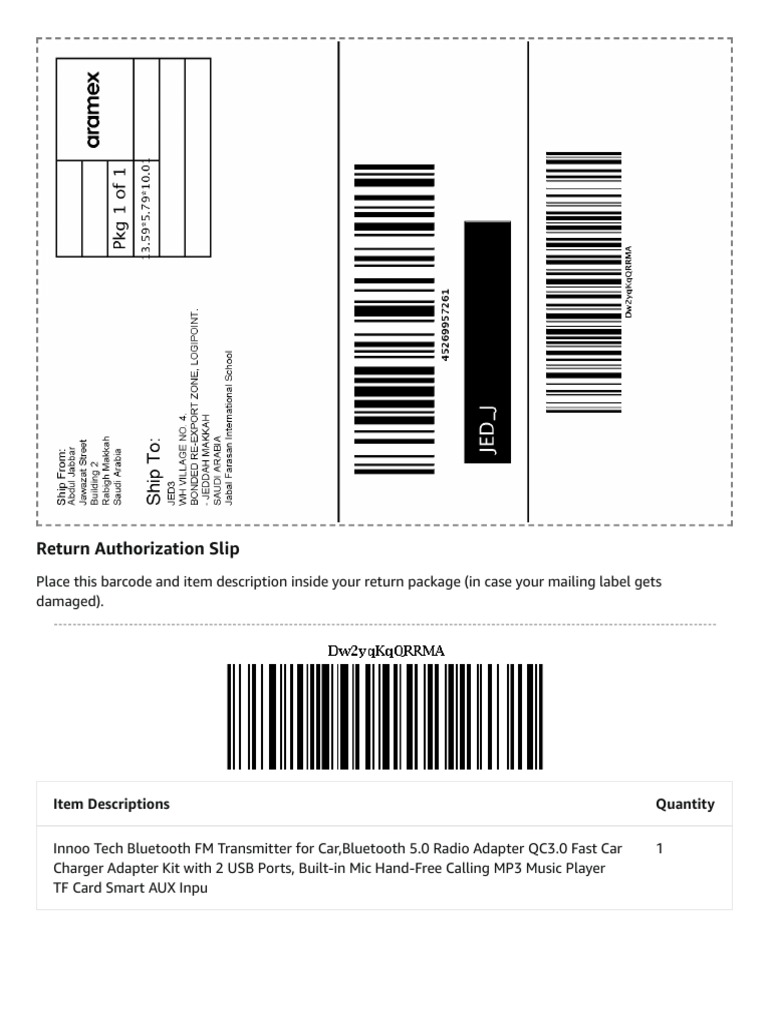 Return Authorization Slip: Item Descriptions Quantity | PDF | Computers
