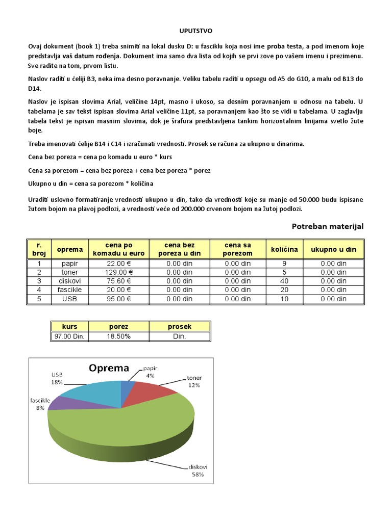 Vezba Za Excel 1 | PDF