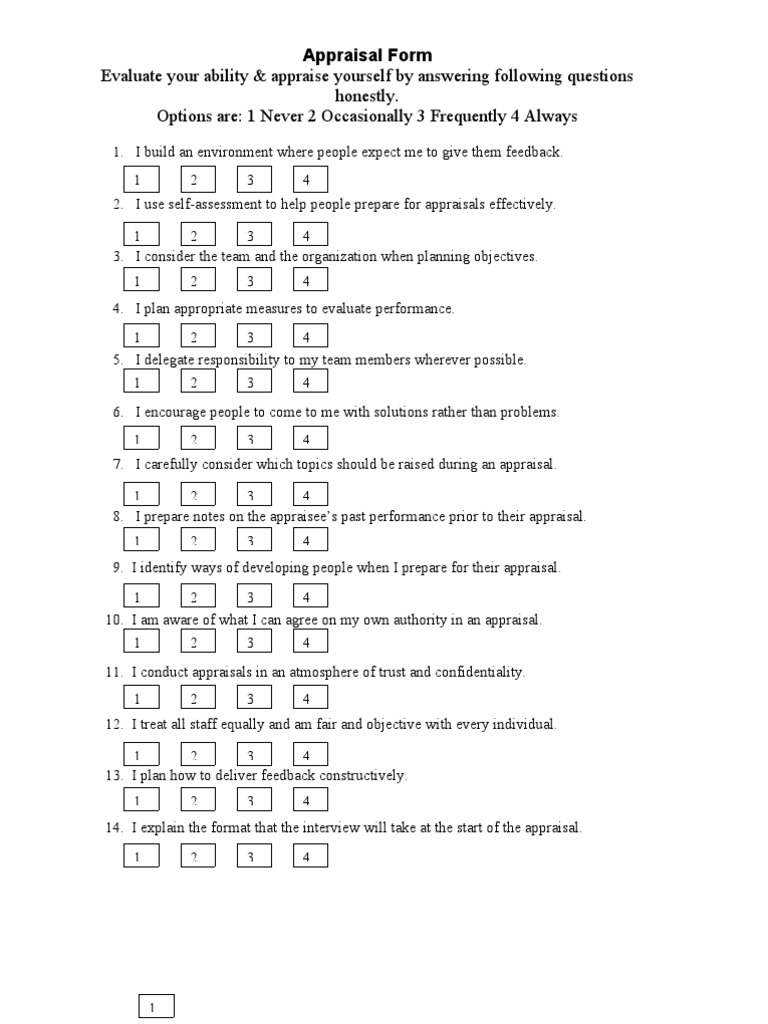 Evaluate Your Ability & Appraise Yourself by Answering Following ...