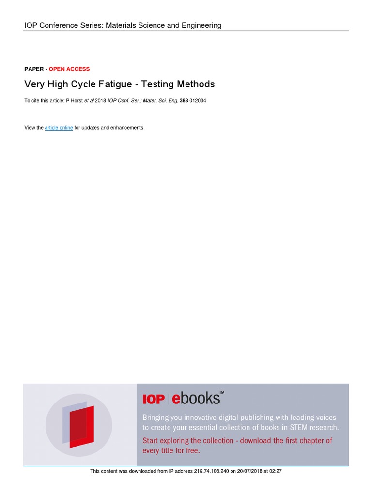Very High Cycle Fatigue - Testing Methods | PDF | Fatigue (Material ...