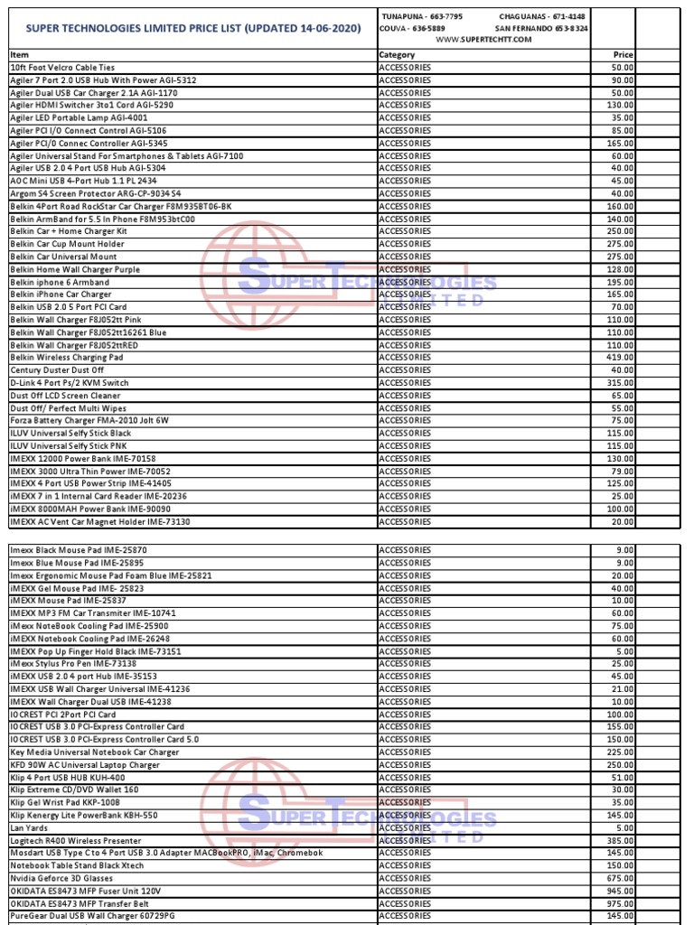 Super Technologies Limited Price List (Updated 14-06-2020) | PDF ...