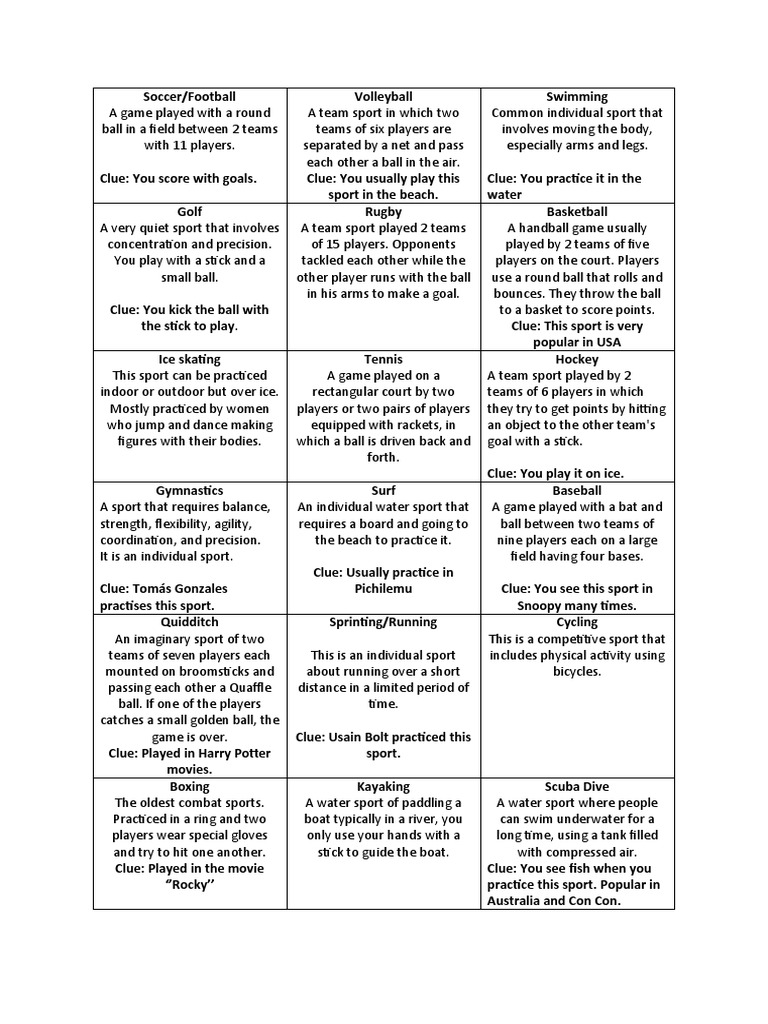 SPORTS Descriptions | PDF | Sports | Ball Games