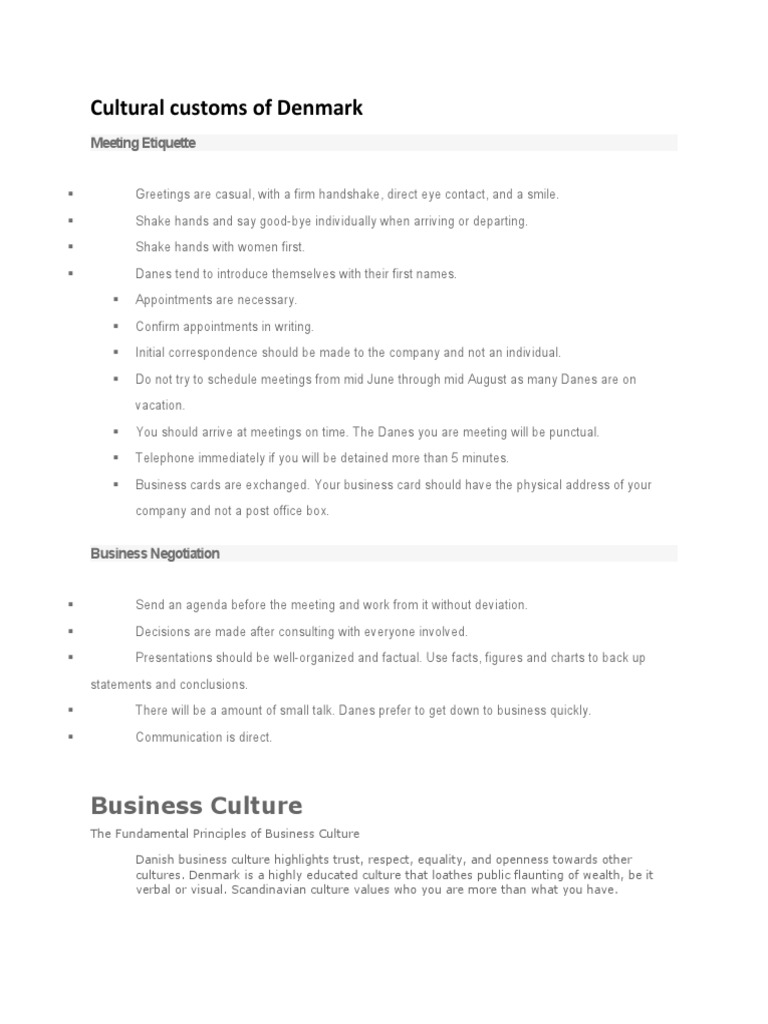 Cultural Customs of Denmark | PDF | United Arab Emirates | Denmark