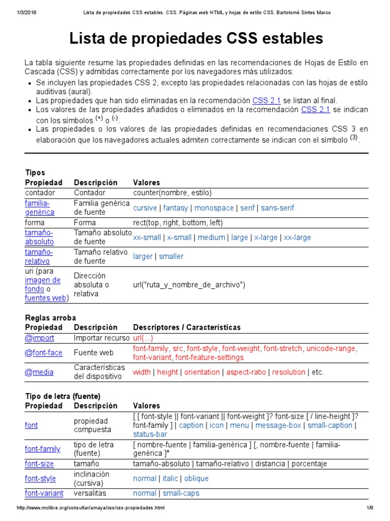 Lista de Propiedades CSS | PDF | Estándares del consorcio World Wide Web | ciberespacio