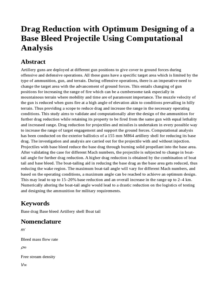 Optimizing Base Bleed for 155mm Projectiles | PDF | Drag (Physics ...