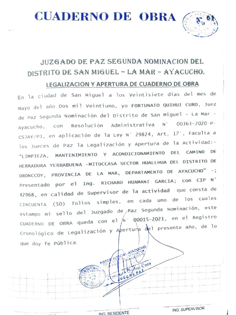 Legalización de Cuaderno de Obra | PDF