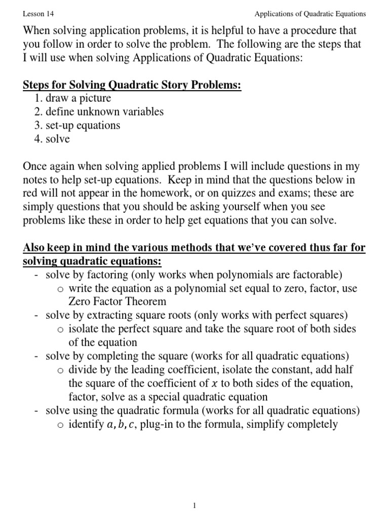 Applications of Quadratic Equations | PDF | Factorization | Quadratic ...