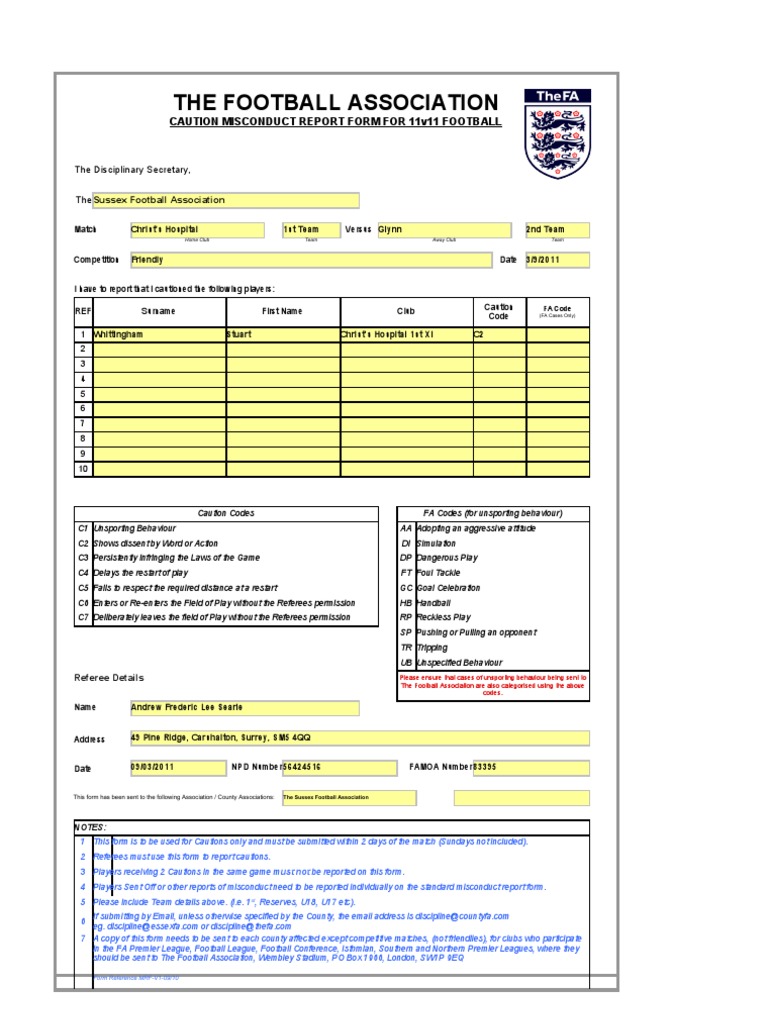 Misconduct Report Form | PDF | Teams | Sports