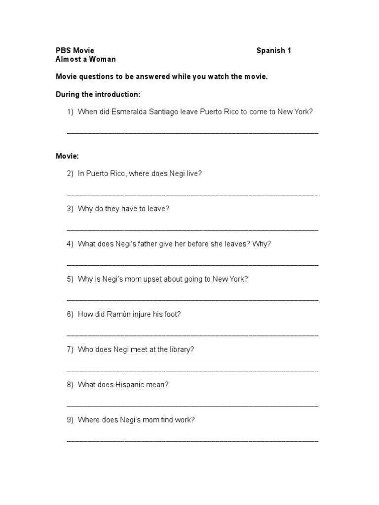 Almost a Woman: Movie Study Guide | PDF | Social Science | Language ...