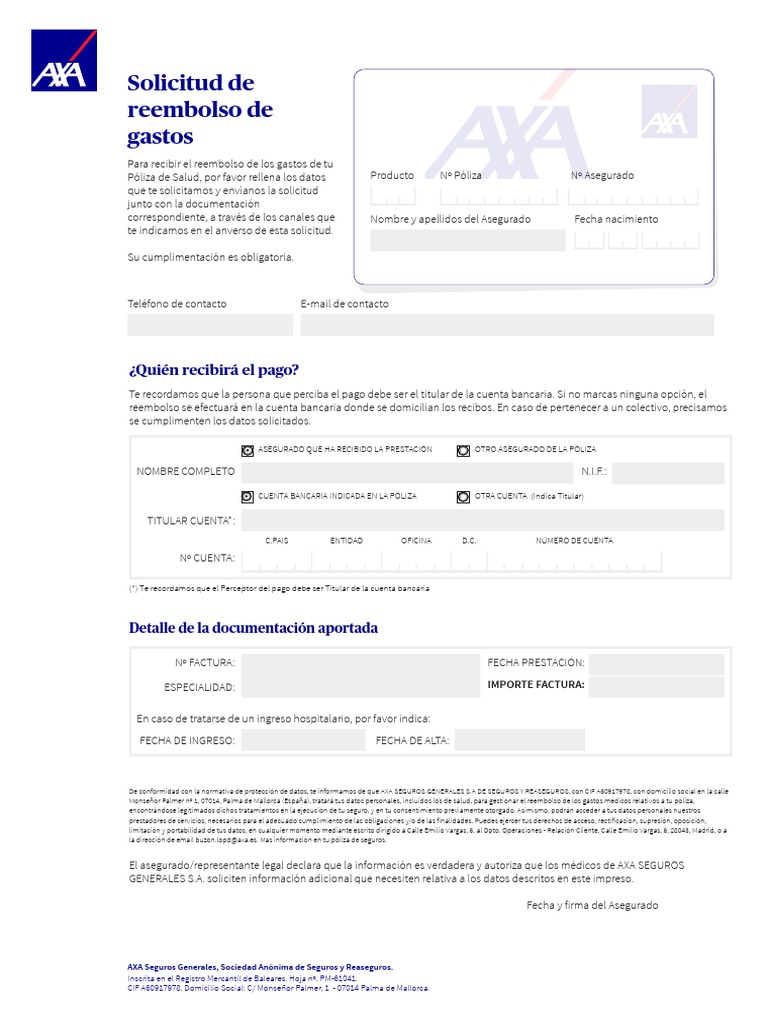 Solicitud de Reembolso AXA Salud | PDF | Póliza de seguros | Seguro