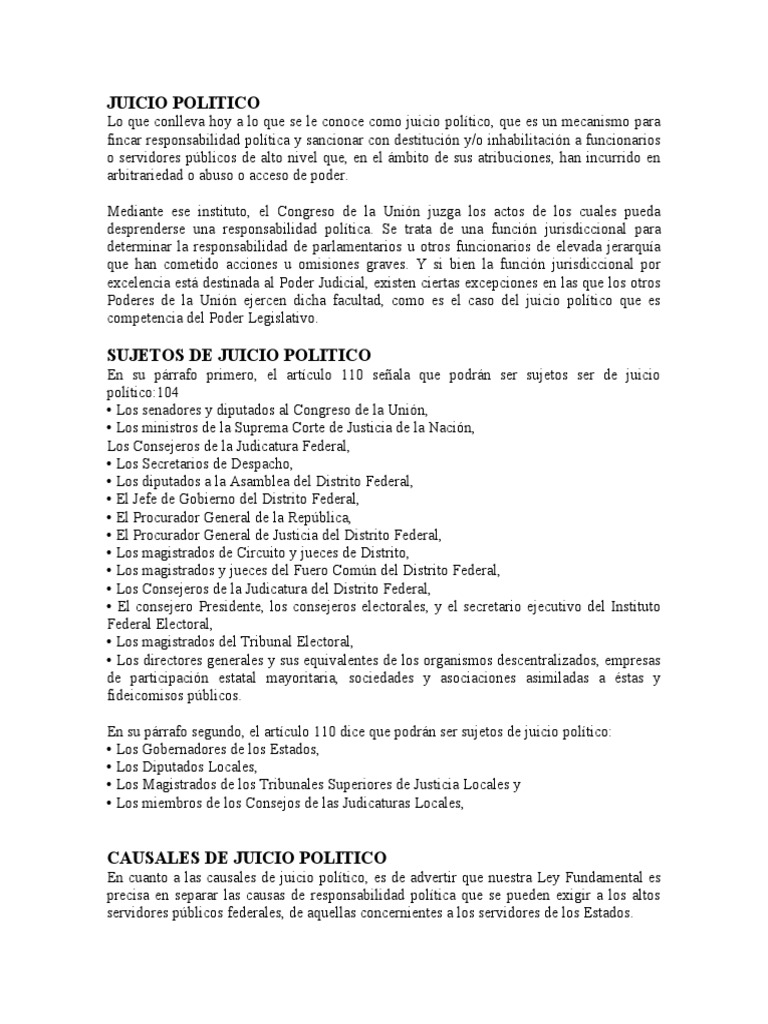 Juicio Politico | PDF | El proceso de destitución | Federación