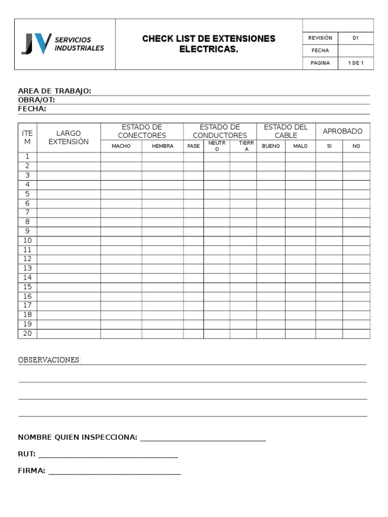 Check List Extensiones-Electricas | PDF