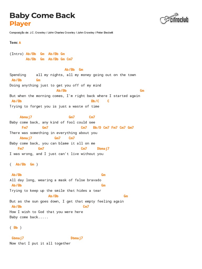 Cifra Club - Player - Baby Come Back | PDF