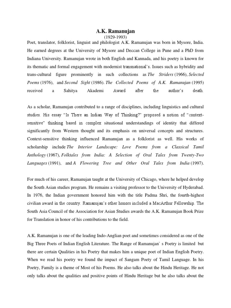 Ak Ramanujan A River | PDF | Poetry