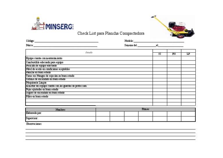 Checklist Plancha Compactadora | PDF