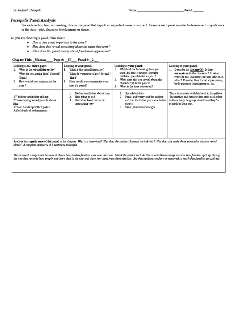 Persepolis Panel Analysis Worksheet Moscow | PDF | Communication